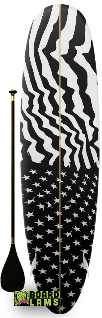 Surfboard graphics, decals printed on rice paper and fiberglass.